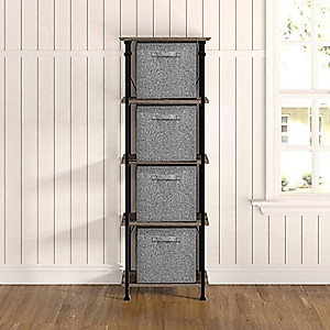 i BKGOO Foldable Fabric Storage Cube Bins with Cotton Rope Handle ,Set of 4 Collapsible Resistant Basket Box Organizer for Home Office Nursery and More – Gray 13x15x13 inch