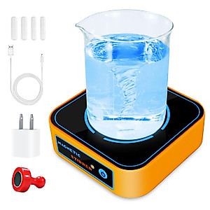 LVDALAB Magnetic Stirrer, Mini Magnetic Stir Plate with 4 Pcs Stir Bars and 1Retriever, 3000RPM Magnetic Stirrer Mixer Lab Stirrers, Max Capacity 2000ml, Brushless DC Motor 5 Gear Speed-Yellow