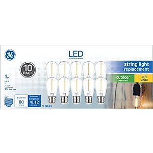 GE LED String Light Bulb Replacements, Soft White, S14 Bulbs, Clear, Medium Base (10 Pack)