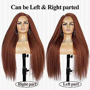 NOSTALGIA 32 Inch Copper Brown Kinky Straight Wig - Natural Kinky Wig for Black Women - Yaki Straight Hair Wig - Synthetic Middle Part Wigs - Daily Party Wig