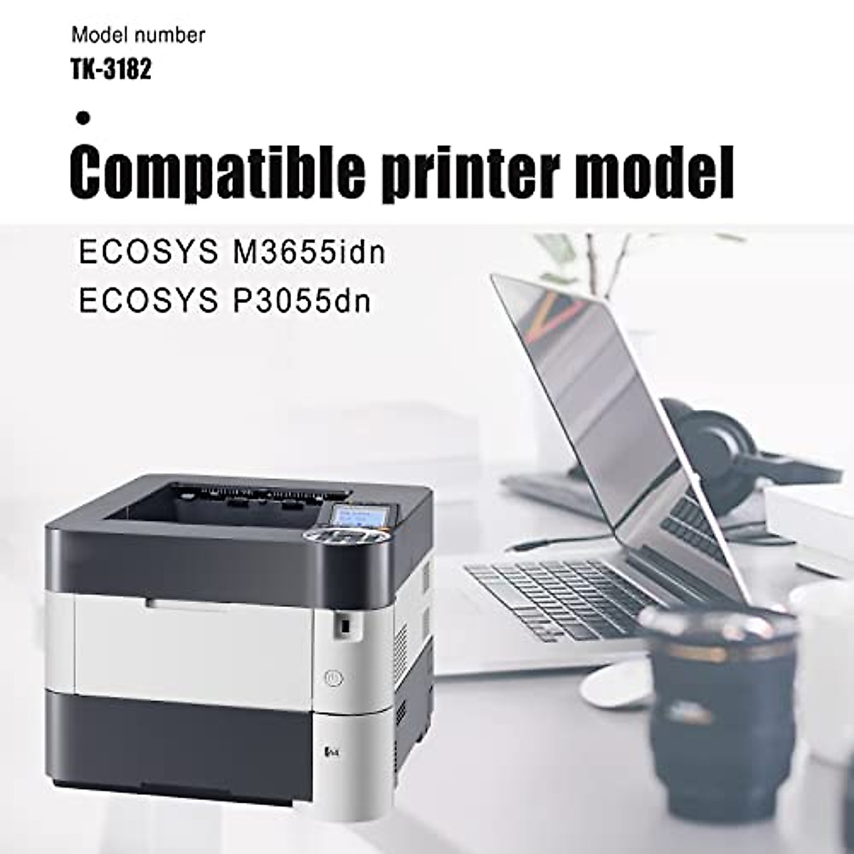 2 Pack Black TK-3182 TK3182 1T02T70US0 Toner Cartridge Replacement for Kyocera ECOSYS M3655idn P3055dn -by Ferruprint