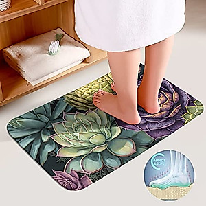 Habilboi Bathroom Rugs Sets 3 Piece with Toilet Cover, Bath Mats for Bathroom Non Slip, U-Shaped Contour Toilet Mat Succulent Patterns 20x32inch Bath Mats for Bathroom Floor
