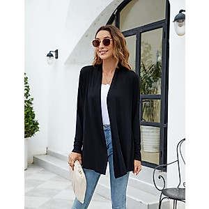 Newchoice Women's Casual Lightweight Cardigans Long Sleeve Soft Drape Open Front Black Dusters (Black, XL)