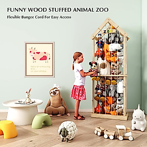 Eniffbaa Stuffed Animal Storage Stuffed Animal Zoo Wood Soft Toy Organizer Plush Toy Holder Nursery Room Organizer Zoo Cage Stuffed Animal Holder with Zoo Pattern Gift for Nursery Playroom