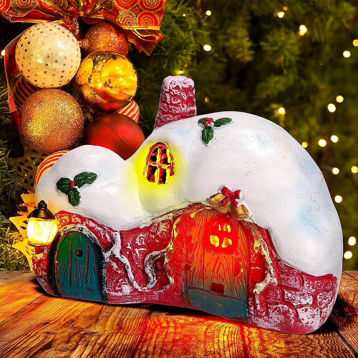 Garden Statues Outdoor Decor - Solar Fairy Houses Figurine Lights for Garden Yard Decor, 2 Pack