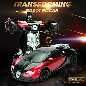VillaCool Remote Control Car for 4 5 6 7 8-13 Year Old Kids, Exciting Transform Robot RC Car with One-Button Deformation & 360 Speed Drifting, New Year Birthday for Boys/Girls (Red)