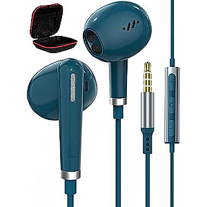 ACAGET 3.5mm Jack Headphones for iPhone 6S Plus 5S 5 SE, Wired Earbuds with Microphone Volume Control Noise Cancelling Earphones HiFi Stereo Headphone for Android Samsung Galaxy A14 A23 A03S A71 Blue