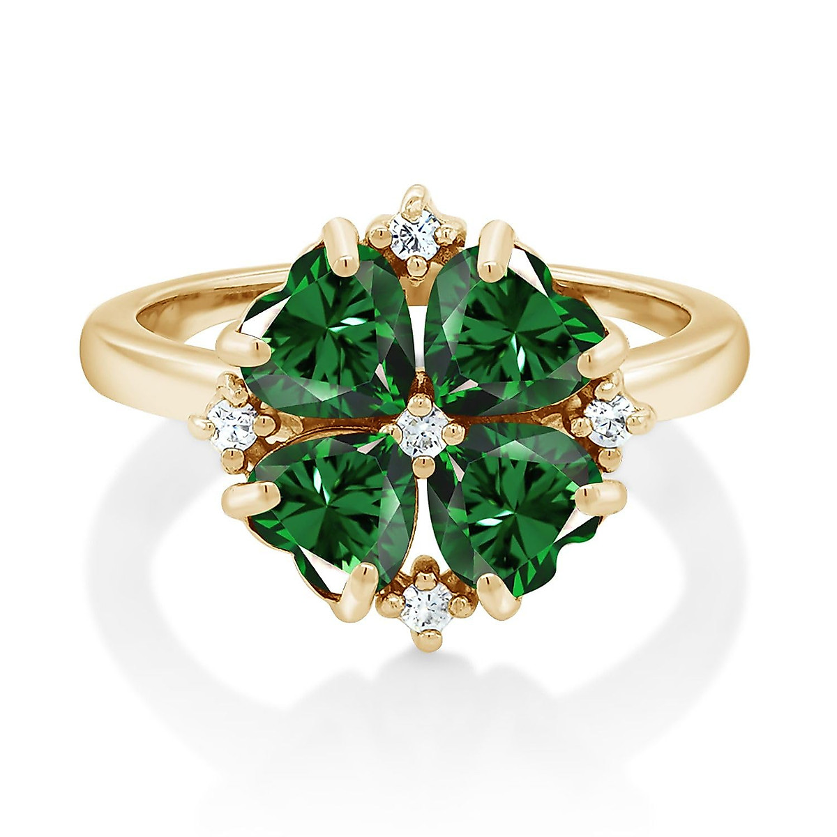 Gem Stone King 18K Yellow Gold Plated Silver Green Nano Emerald Ring For Women (1.48 Cttw, Heart Shape 5MM, Gemstone May Birthstone, Size 8)