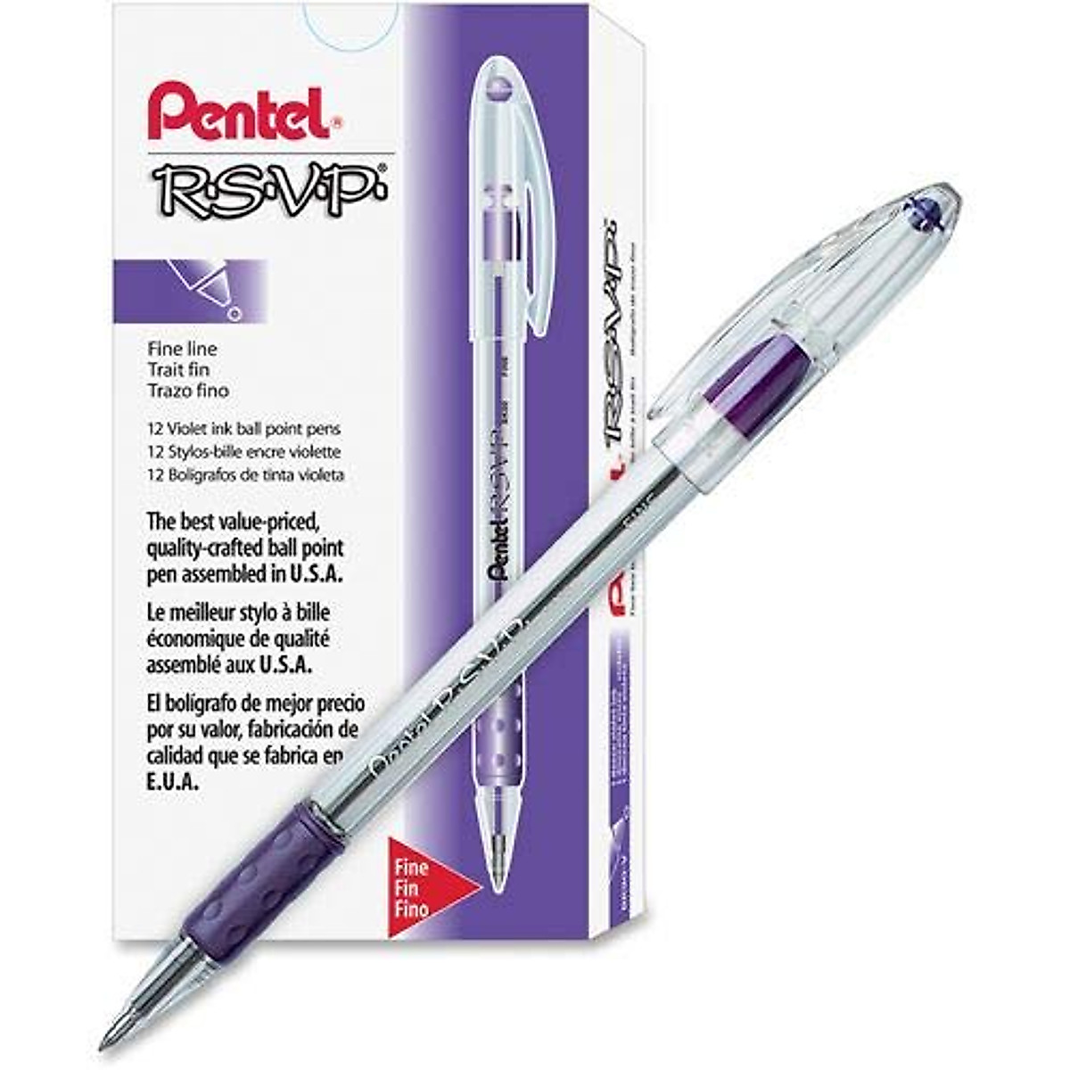 Pentel R.s.v.p. Ballpoint Pen, Stick, Fine 0.7 Mm, Violet Ink, Clear/violet Barrel, Dozen