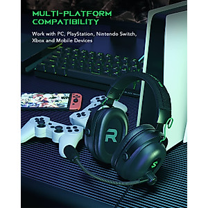 Black Shark Gaming Headset with Noise Canceling Cardioid Mic, Gaming Headsets for PC, PS4, PS5, Xbox, Switch, 50mm Dynamic Drivers, Over-Ear Gaming Headphones with Microphone & LED Light