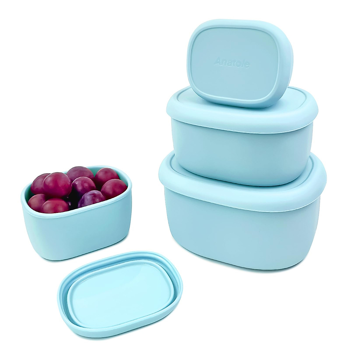 Anatole Silicone Food Storage Containers 4 Pcs Lunch Bento Box with Lids Leakproof Dishwasher Microwave Oven Freezer Safe BPA Free CPC Certified (30oz 20oz 10oz 6.7oz)