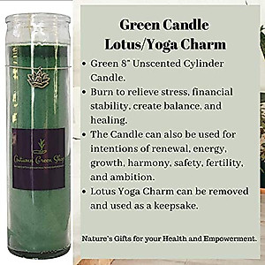 Green Candle - Lotus/Charm - Meditation, Spiritual, Yoga to Bring in Tranquility, Relieve Stress, Create Balance, Healing and Money Drawings