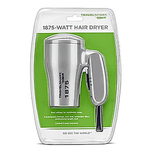 Conair 1875 Watt Compact Dual Voltage Travel Hair Dryer with Folding Handle, Grey