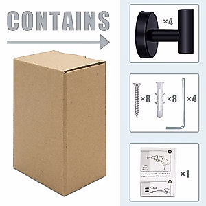 GOWOIT Towel Hooks 4 Pack Bathroom Hook Wall Hook Robe Hook Stainless Steel Heavy Duty Door Hanger for Hanging Coat Hat in The Bathroom Kitchen Bedroom Pool Hotel (Matte Black)