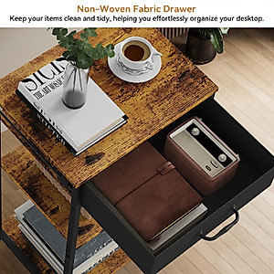 Industrial Printer Stand Rack 3 Tier Printer Table with Storage Printer Shelf with File Drawer Sofa Side Tables Nightstand for Bedroom Machine Stand Holder for Office and Home, Brown