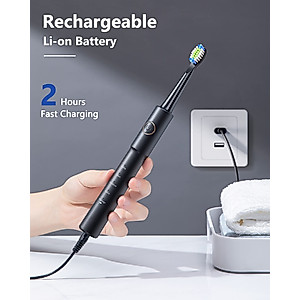Dnsly Ultrasonic Electric Toothbrush for Adults, Battery Electric Toothbrushes, 8 Sonic Toothbrush Heads, 5 Modes with Smart Timer, 2 Hours Charge for 30 Days Use