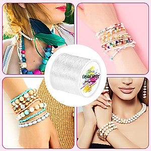 Tilhumt 1mm Elastic String, 328Feet Stretchy Bracelet Crystal String with 2 Beading Needles and 1 Scissors for Beading and Jewelry Making