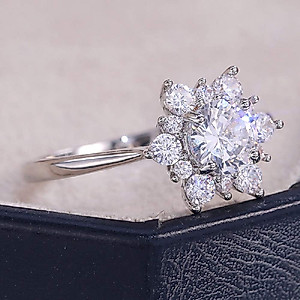 CHWLNJN Fashionable 925 Sterling Silver Shiny Full Diamond Flower Ring Cubic Zirconia Ring Exquisite Ladies CZ Diamond Ring Eternal Engagement Wedding Ring (6)