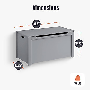 Sturdis Wooden Toy Box, Spacious Storage and Organization Bin, Toy Storage Organizer for Living Room Area, Playroom, Kids Bedroom, or Basement, Gray
