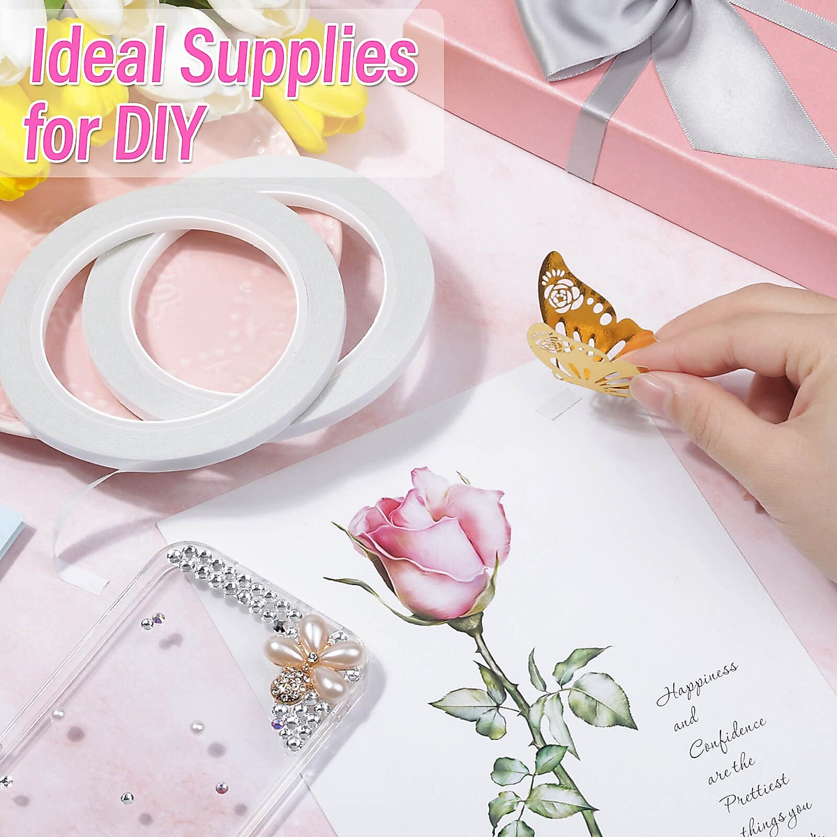 Double Sided Adhesive Tape for Crafts, Anezus 2 Rolls Double Sided Craft Sticky Tape for Scrapbooking, Card Making, Fastening, Decorations and Crafting