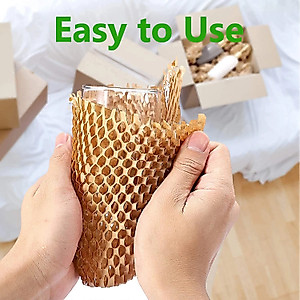 Honeycomb Packing Paper,12" W x 200' L Bubble Cushioning Wrap for Moving,Products & Gifts Wrapping Paper,Recyclable and Biodegradable Cushioning Packing Material with 20 Fragile Sticker Labels