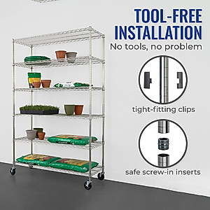 SafeRacks NSF Certified Storage Shelves, Heavy Duty Steel Wire Shelving Unit with Wheels and Adjustable Feet, Used as Pantry Shelf, Garage or Bakers Rack Kitchen Shelving - (18"x48"x72" 6-Tier)