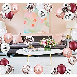 40th Birthday Balloons Rose Gold for Women, Pack of 30 Rose Gold Rose red 40th Birthday Latex Confetti Balloon Ribbons for Women Happy 40th Birthday Party Decorations 12inch( Rose gold)