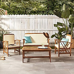 SAFAVIEH Outdoor Collection Fontana Natural/ Beige 4-Piece Conversation Patio Set with Cushions