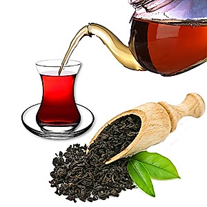 UMS Turkish Tea Glass Set - Slim Waist Design and Thick Sole Prevent Tea From Getting Cold, Easy to Keep for 6 People, 6 Saucers, 6 Glasses, Useful Tea Set (12 Pieces)