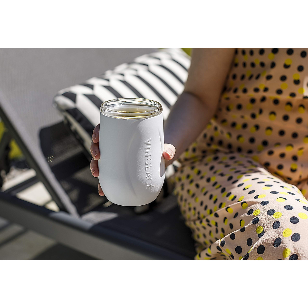 Vinglacé Wine Bottle Chiller Gift Set- Portable Stainless Steel Wine Cooler with 2 Stemless Wine Glasses, White