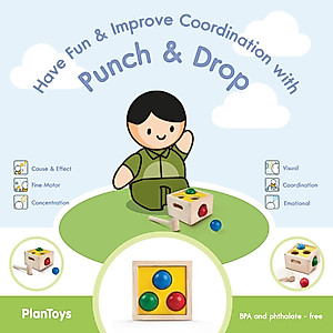 PlanToys Wooden Punch & Drop Pounding Bench (9424) | Sustainably Made from Rubberwood and Non-Toxic Paints and Dyes