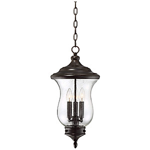 Carriage Country Outdoor Ceiling Light Hanging LED Dimmable Bronze 22" Clear Seedy Glass Decor Exterior House Porch Patio Outside Deck Garage Front Door Garden Home Roof Gazebo - Franklin Iron Works