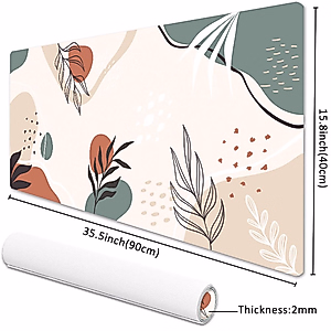 Aisakoc Desk Mat Desk Mouse Pad, Dual Side PU Leather Desk Pad for Keyboard and Mouse, 35.5''x15.8'' Large Waterproof Desk Mat for Desktop, Desk Writing Mat for Office and Home (Morandi Plant)