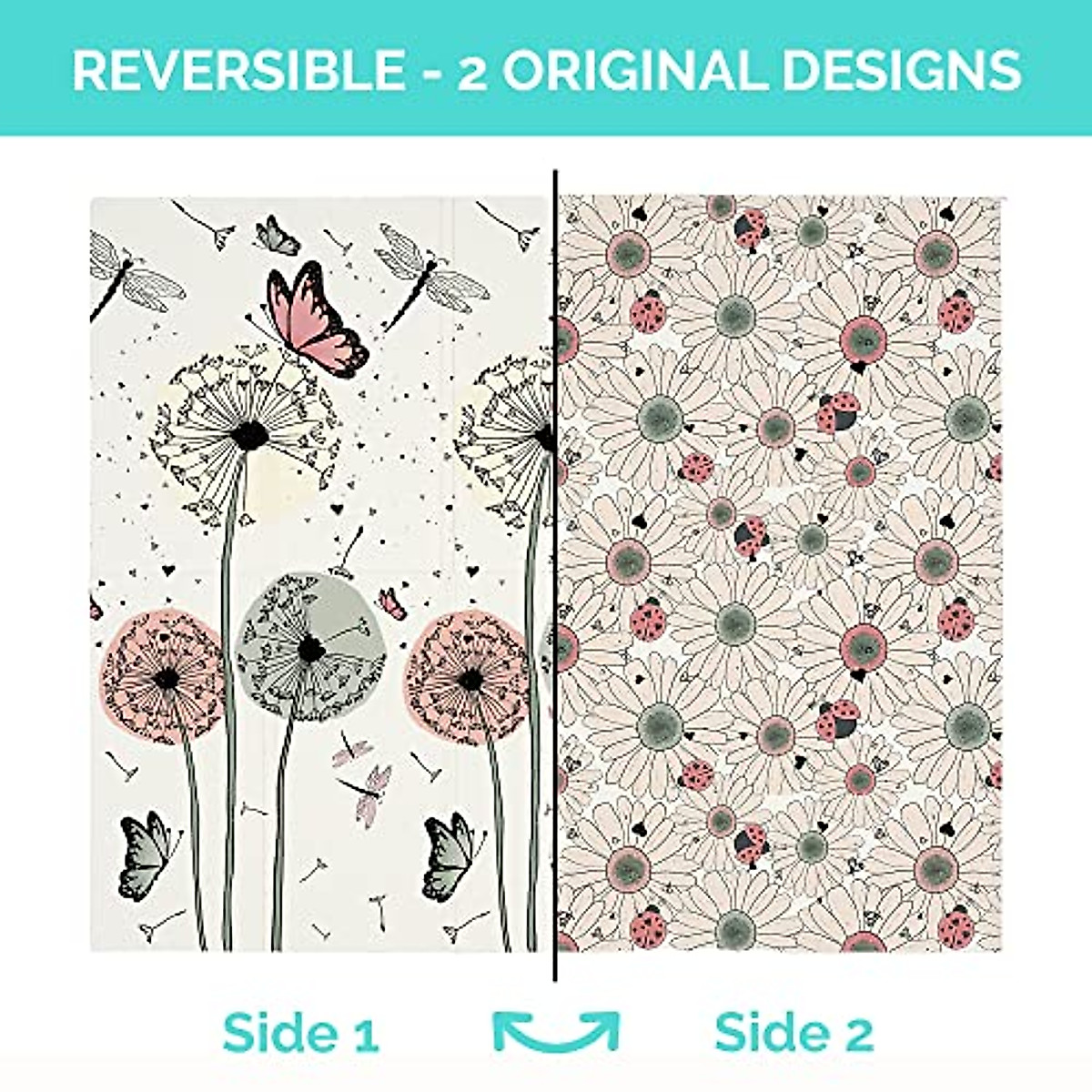 JumpOff Jo - Large Waterproof Foam Padded Play Mat for Infants, Babies, Toddlers, Play Pens & Tummy Time, Foldable Activity Mat, 70 in. x 59 in. - Daisy Bug