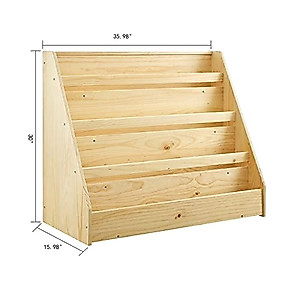 Pinewood Single-Sided Bookcase Display Stand for Kid Kids Storage Bookshelf with 4 Shelves Book Rack Natural Farmhouse Pine Finish Includes Hardware