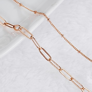 14K Rose Gold Plated Dainty Bracelet Layered Fashion Paperclip Link Bracelets for Women Girls Men(Rose Gold)