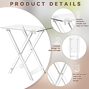 Beeveer 2 Pcs Acrylic Foldable TV Dinner Table Clear Small Folding TV Tray Table Space Saving Acrylic Dining Table for Eating Snack Coffee Bed Desk Side Living Room Kitchen Furniture Easy Assembly