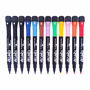 Volcanics Magnetic Dry Erase Markers White Board Markers with Eraser, Low Odor Whiteboard Markers Fine Tip for Teachers Office & School Supplies Pack of 12,10 Colors