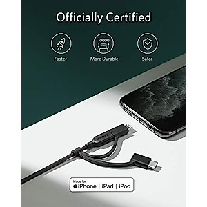 Anker Powerline II 3-in-1 Cable, Lightning/Type C/Micro USB Cable for iPhone, iPad, Huawei, HTC, LG, Samsung Galaxy, Sony Xperia, Android Smartphones, iPad Pro 2018 and More(3ft, Black)