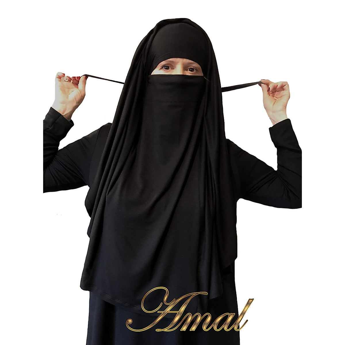 AMAL Niqab Muslim Nikab Women Burka Overhead Jilbab Long Hijab Abaya Khimar (Black)