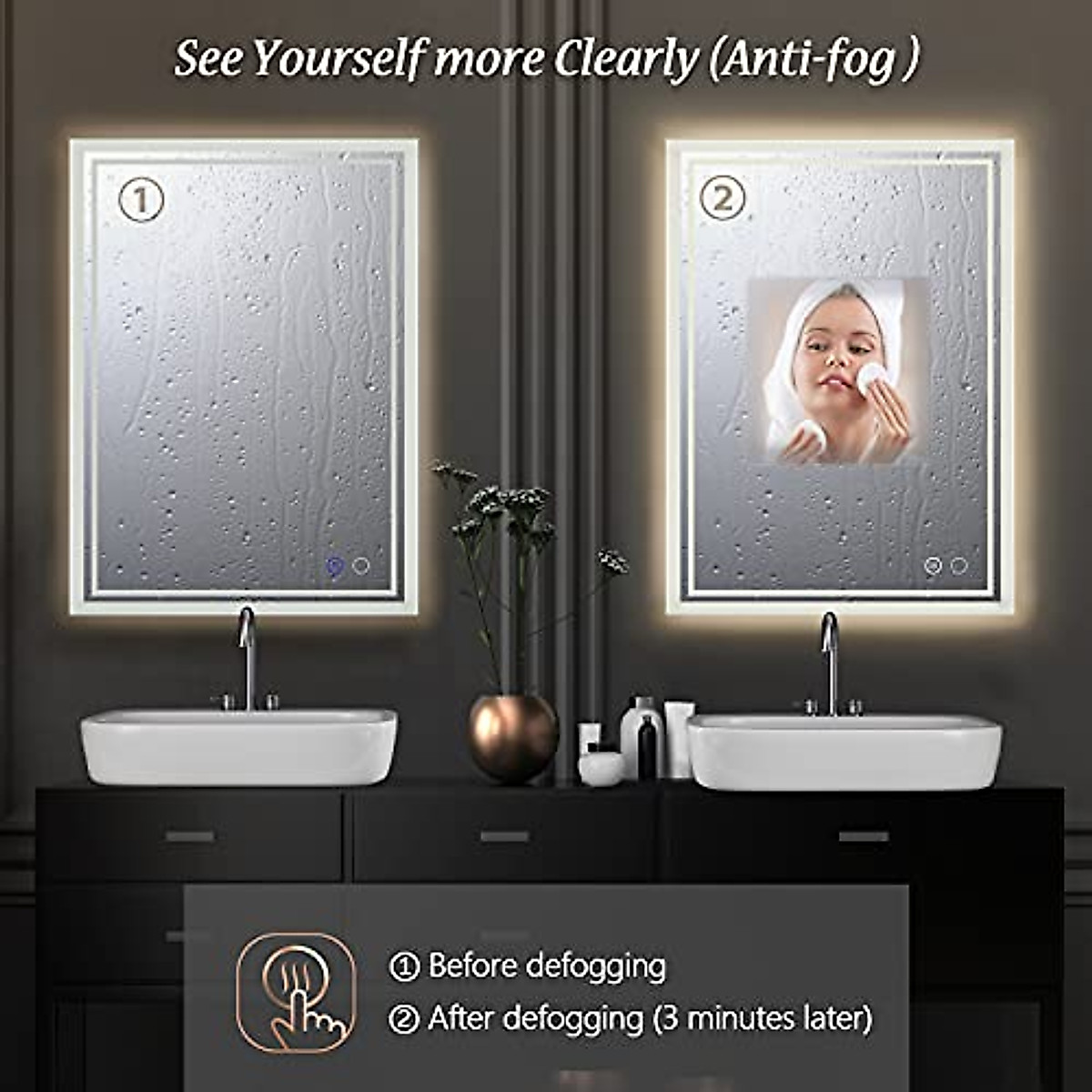 ZELIEVE 24 x 32 LED Backlit Mirror Bathroom Vanity with Lights,Anti-Fog,Dimmable,CRI90+,Touch Button,Water Proof,Horizontal/Vertical,Lighted Mirror Wall Mounted,LED Mirror for Bathroom,LED Mirrors