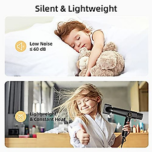 Fezax Hair Dryer, Negative Ionic Blow Dryer Set with 110, 000 RPM Brushless High-Speed Motor, Portable Fast Drying Low Noise Hairdryer with Magnetic Nozzle & Diffuser for Home, Travel & Salon