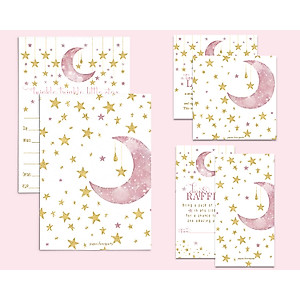 Twinkle Little Star Baby Shower Invitation Bundle Set Includes Blank Girls Invites with Envelopes Diaper Raffle Tickets Bring a Book Insert Cards (25 of Each) Celestial Themed Party Supplies