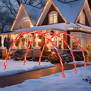 VIHOSE 10ft Christmas Candy Light Arch LED Christmas Outdoor Arches Decor with Flasher Modes Xmas Candy Cane Pathway Markers Lights for Holiday Wedding Yard Lawn Decor(3,Red White)