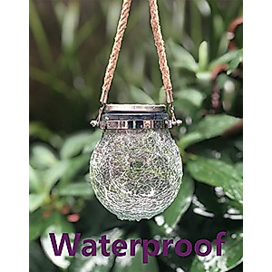 2 Pack Hanging Solar Powered LED Lights,Cracked Glass Ball Light, Waterproof Outdoor Christmas Decorative Lantern for Garden, Yard, Patio, Lawn(Warm White)