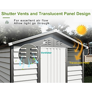 VanAcc 6.5x9x7 FT Outdoor Storage Shed with Shutter Design, Metal Garden Shed with Lockable Doors and Vents, Tool Storage Shed for Backyard, Patio, Lawn, White & Charcoal Gray