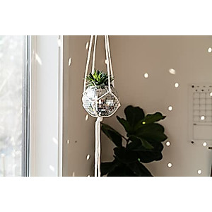 Havenstone Home Hanging Disco Ball Planter 6" with Flat Base - Includes Self-Watering Insert + White Cotton Macrame Plant Hanger- Indoor/Outdoor Plants, Home Décor & Room Décor with Cotton Rope
