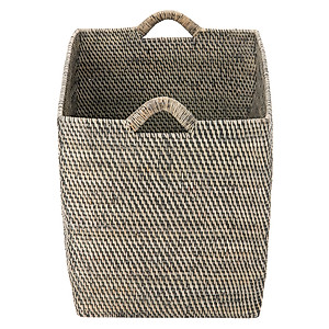 Loma Rectangular Rattan Storage Basket with Handles - Large - Black-Wash - Coastal-Inspired Handwoven Rattan Basket for Home Organization & Décor