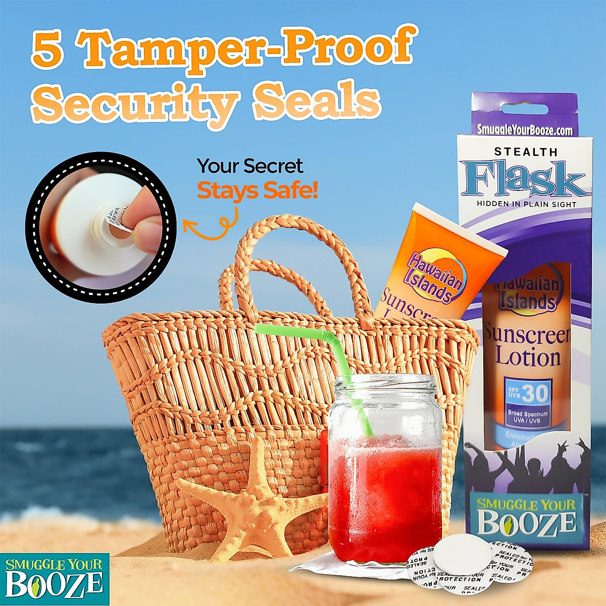 Smuggle Your Booze SPF30 Sunscreen Tube Bottles for Cruise - 10oz Leak-Proof Fake Hidden Plastic Empty Flask Liquor Disguise for Women | 5 Tamper-Proof Seals | Flasks for Cruises Ships, Beach, Concert