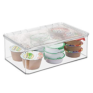 iDesign BPA-Free Plastic Pantry and Kitchen Storage, Stackable Freezer and Fridge Organizer Lidded Bin – 7.25" x 10.75" x 3.75", Clear